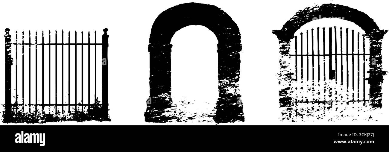 Black and white stencil collection: vintage cemetery gate and arch ...