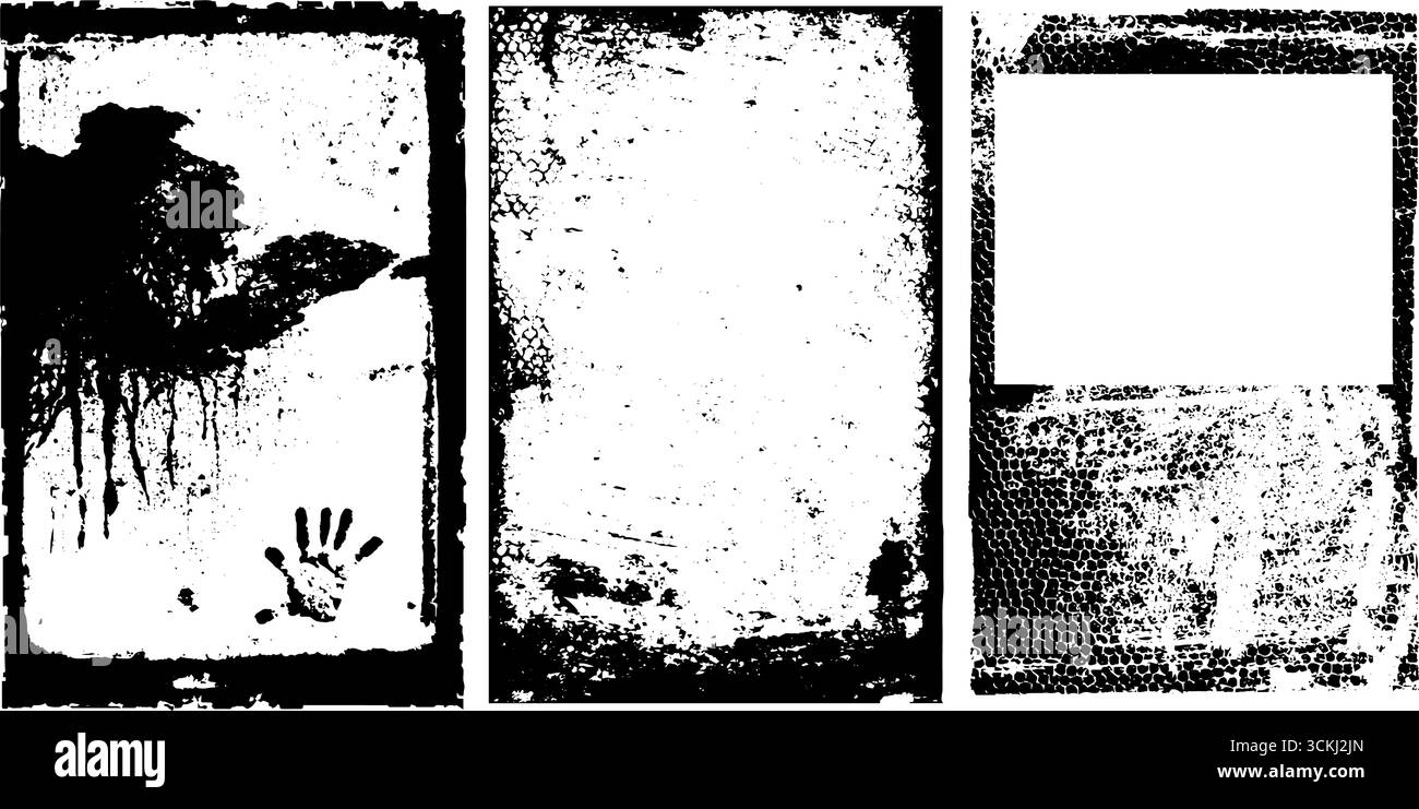 Grungy black and white stencil set featuring blood splatter and ...