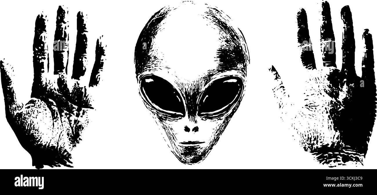 Black and white alien stencil illustration set for creative design ...