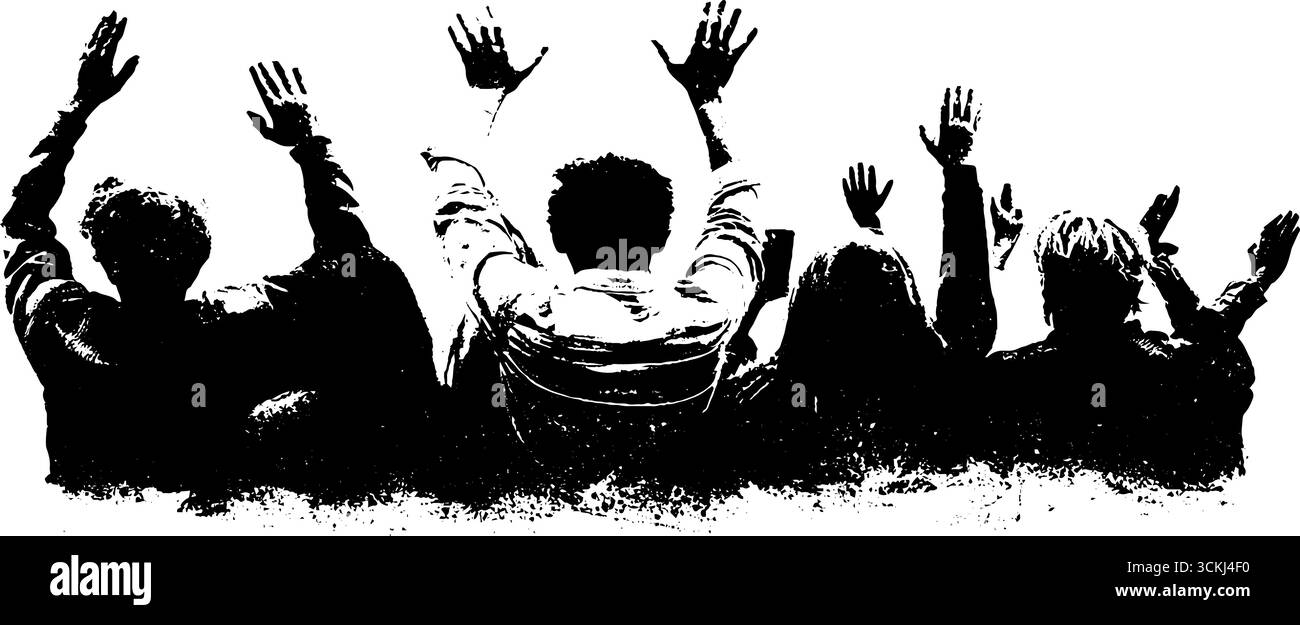 Black and white stencil crowd illustration set for urban design ...
