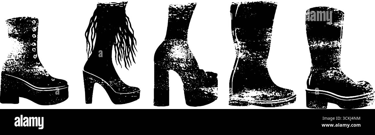 Black and white stencil set of cyber themed footwear designs for ...