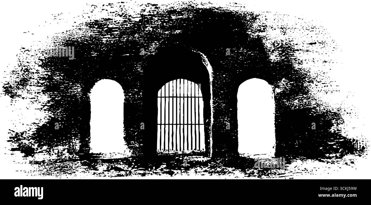 Black and white grunge stencil of ancient arched gates for urban design ...