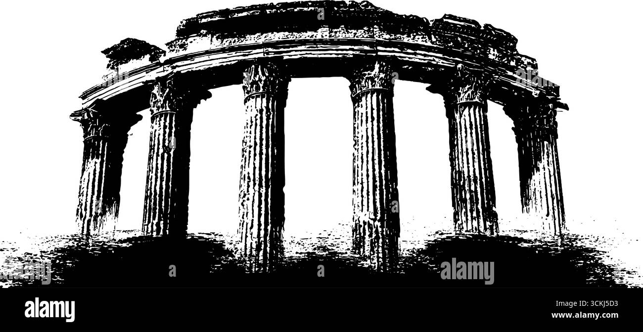 Classical roman ruins: black and white architectural stencil art for ...