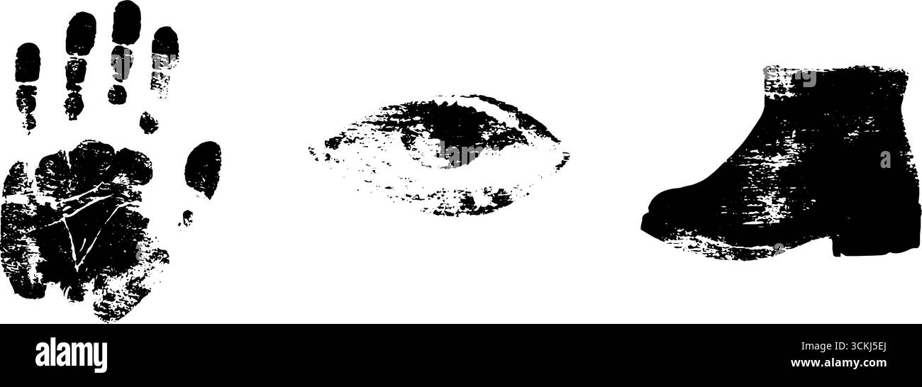 Black and white stencil collection: handprint, eye, and shoe boot ...