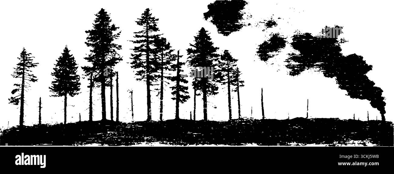 Black and white forest silhouette stencil with grunge texture for urban ...