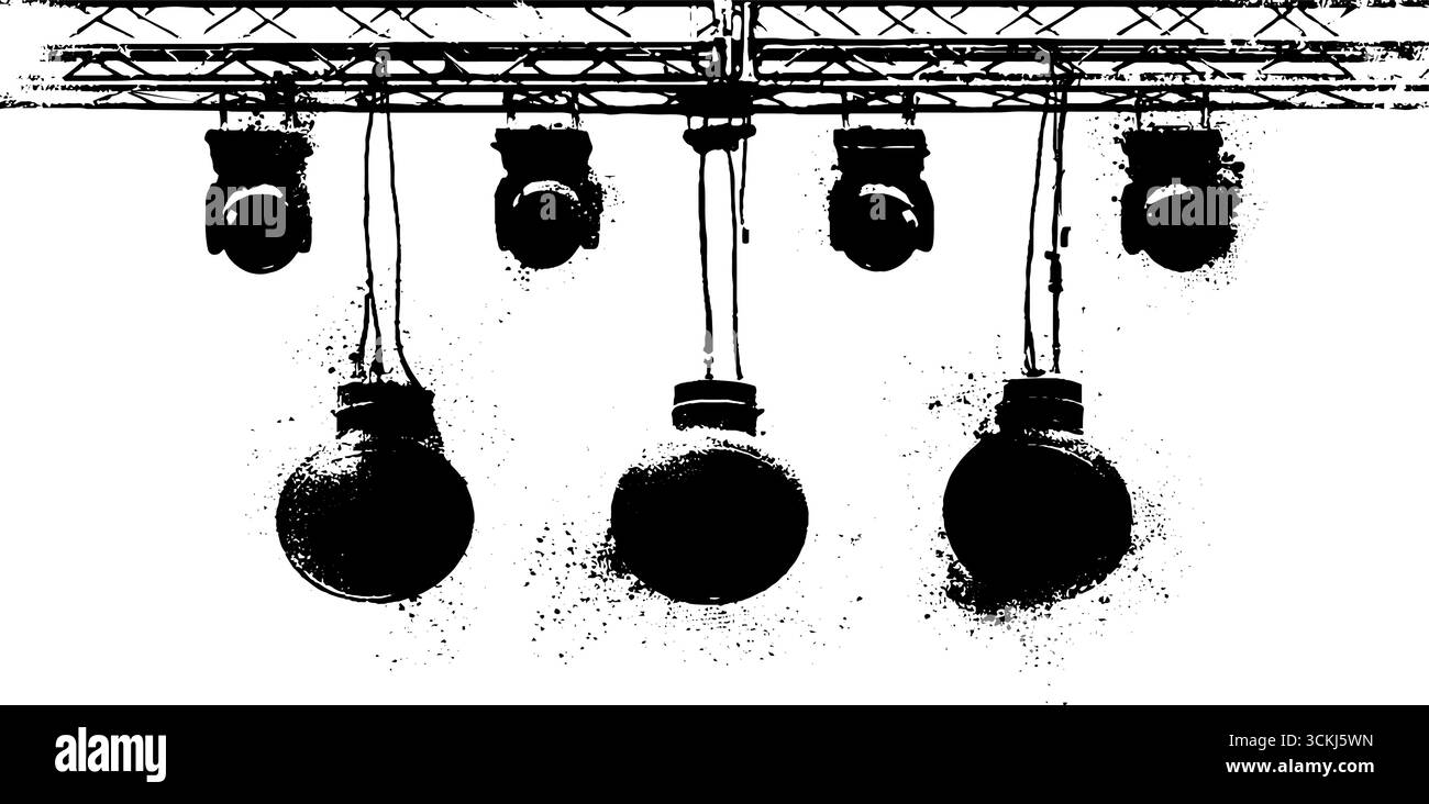 Punk style black and white stencil art set with spotlights for urban ...