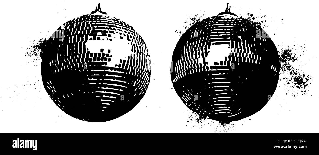 Grunge disco ball stencil design set in black and white for posters and ...