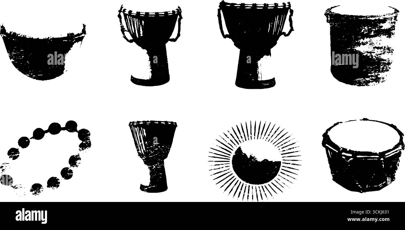 Stencil black and white drum set collection for musical design projects ...