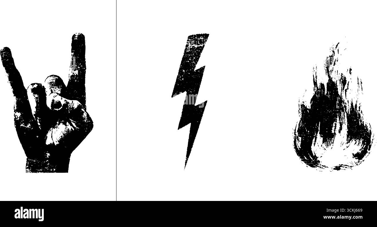 Black and white rock symbols set for urban art and design projects ...