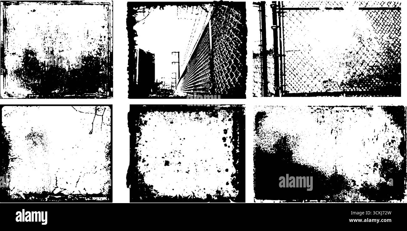 Urban grunge stencil set: black and white rusty fence designs for ...
