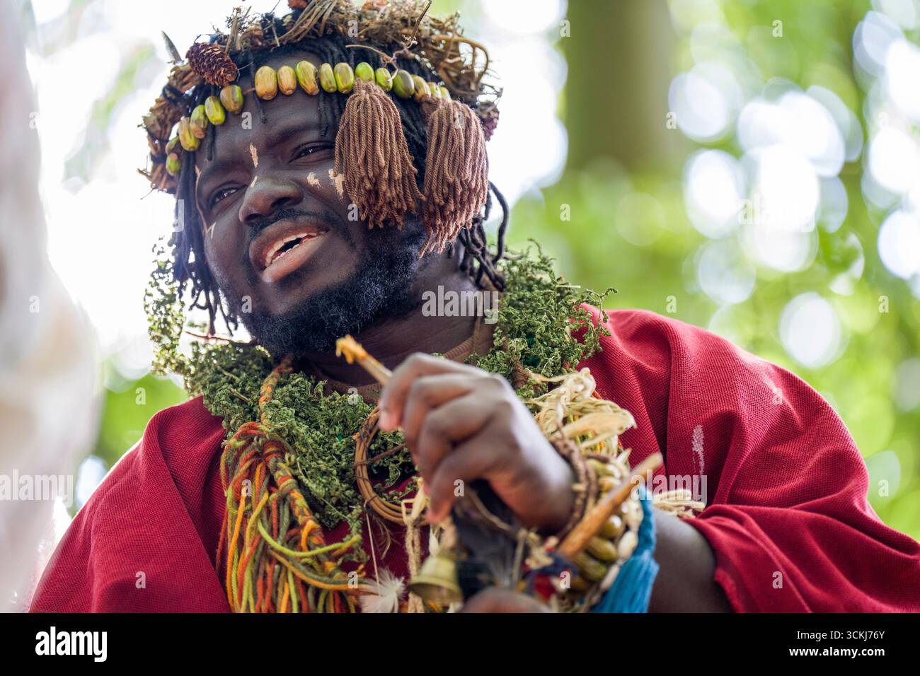 'King Atehene' at the campsite in woods near Jedburgh. He claims to be ...