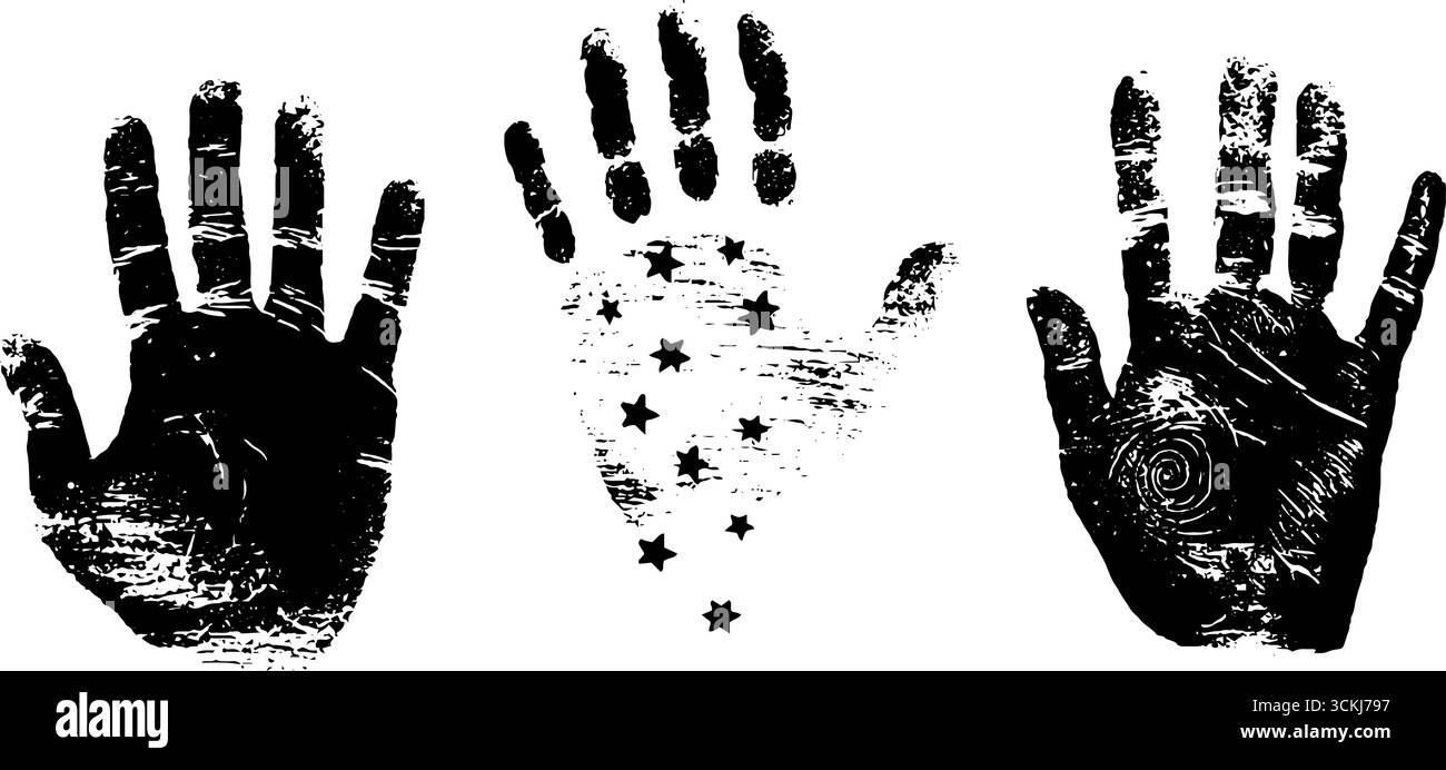 Black and white hand stencil set with star patterns for creative design ...