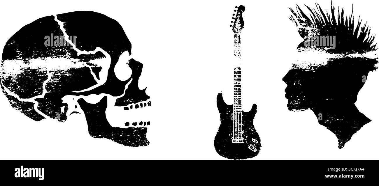 Punk rock grunge skull Black and White Stock Photos & Images - Alamy