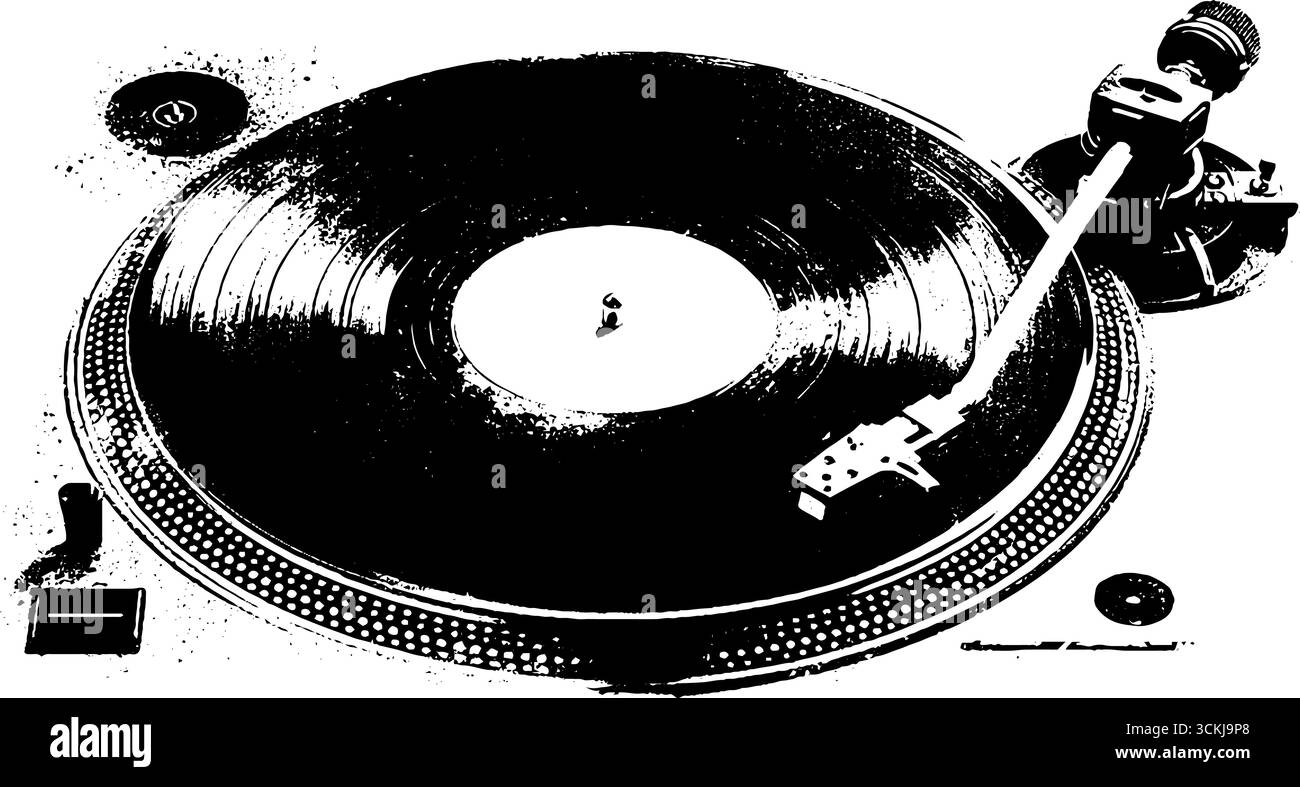 Vintage turntable stencil art - black and white music design for ...