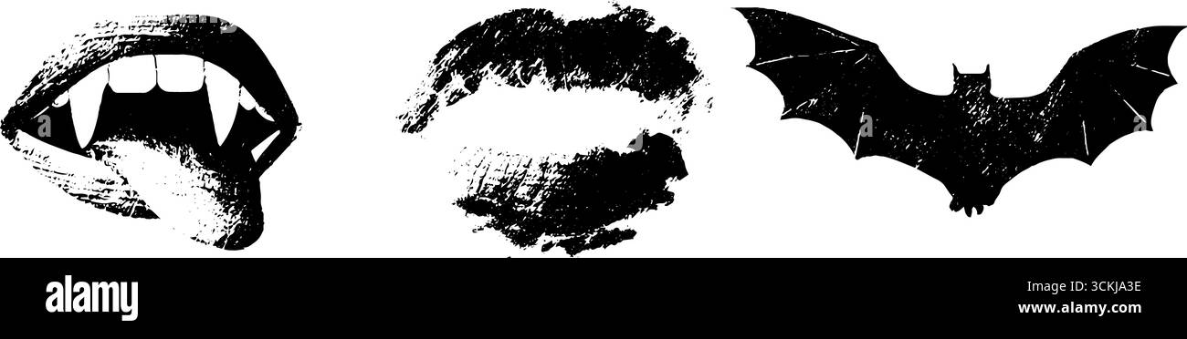 Black and white stencil set featuring vampire fangs bat lips for ...