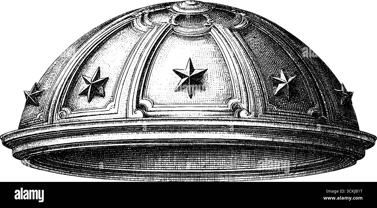 Vintage ceiling dome with radial geometry and golden stars design for ...