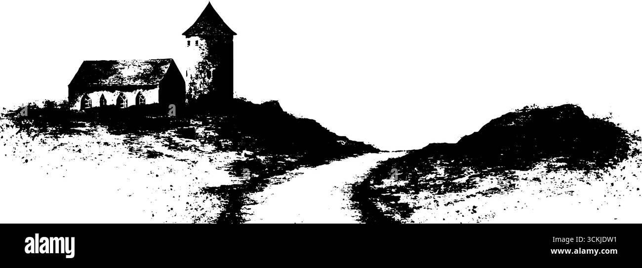 Black and white tarot stencil illustration set with gothic building ...