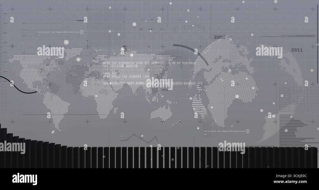 Dotted world map displaying on digital dashboard, with dotted globe ...