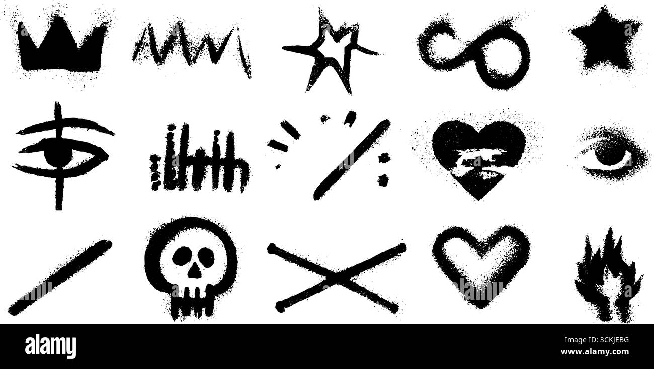 Black and white stencil set with spray art symbols for urban design ...