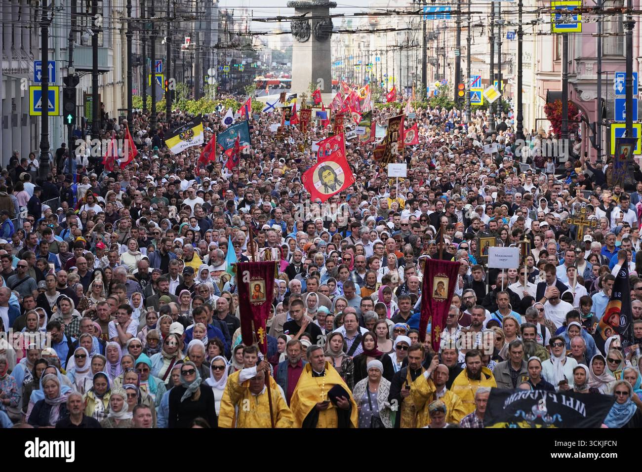 Russian Orthodox believers and priests attend a religion procession ...