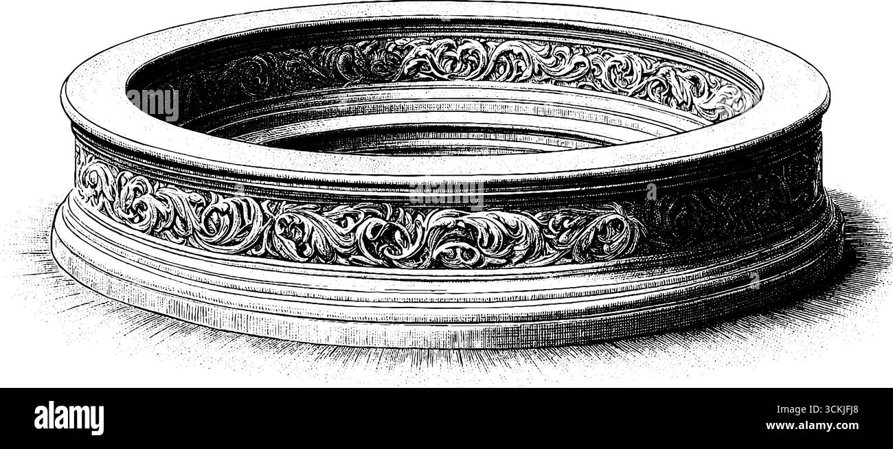 Detailed vintage sketch of collapsed amphitheatre wall and carved seat ...