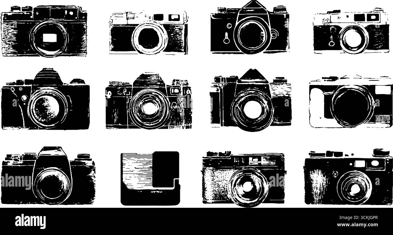 Vintage camera stencil set in black and white design for urban art ...