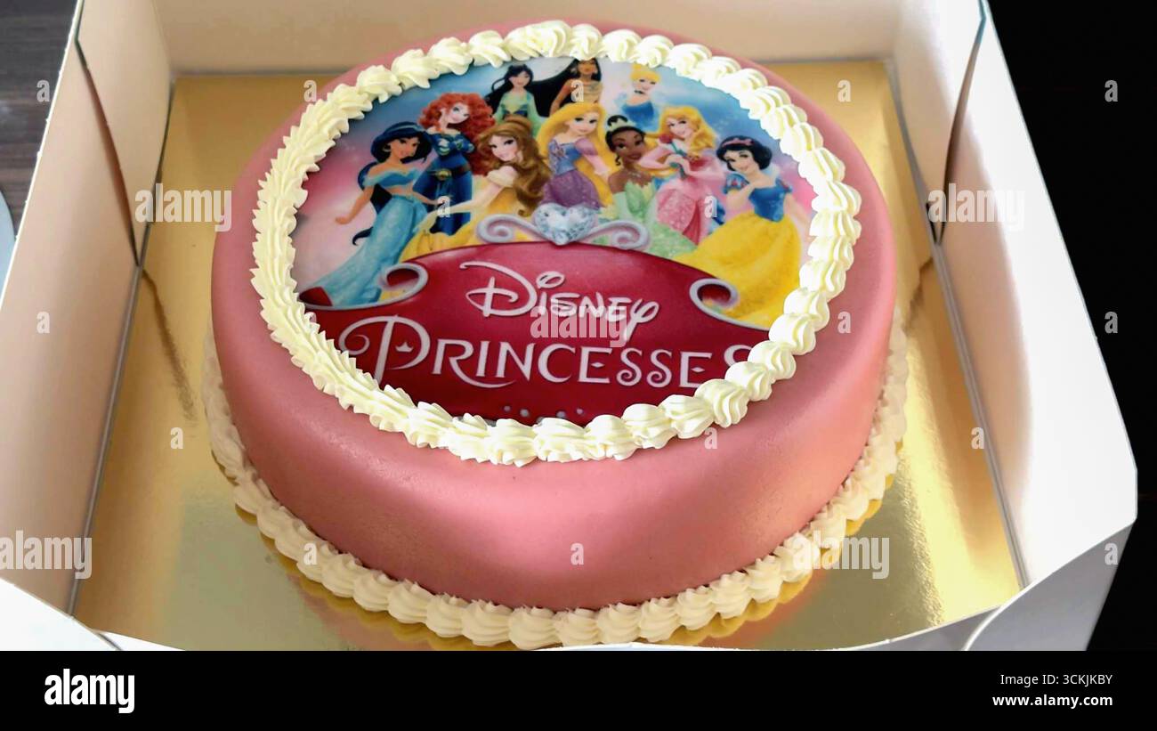 Colorful Disney princess birthday cake with cream - September 12, 2025 ...