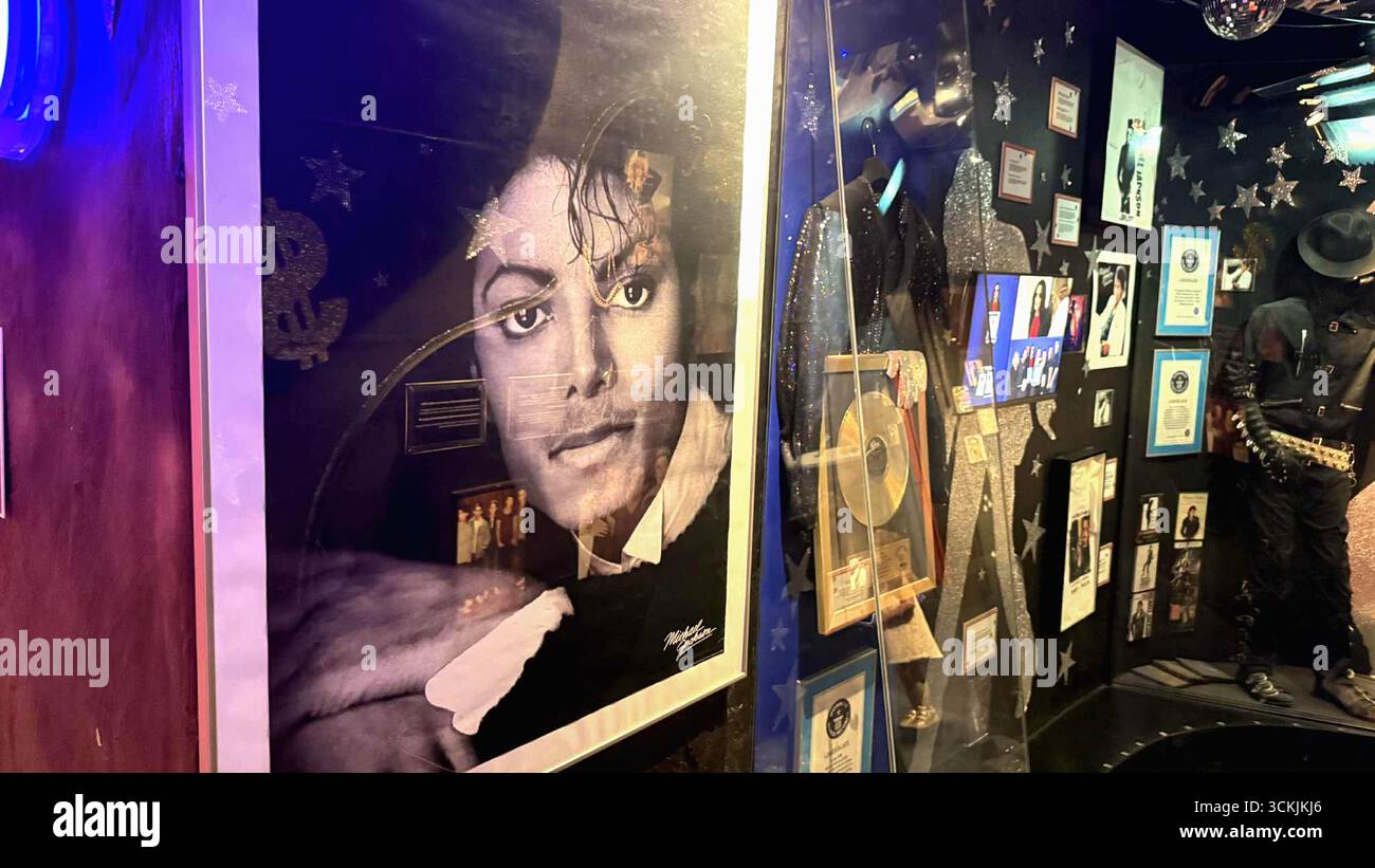 Michael Jackson photo wall inside museum September 12, 2025, Copenhagen ...