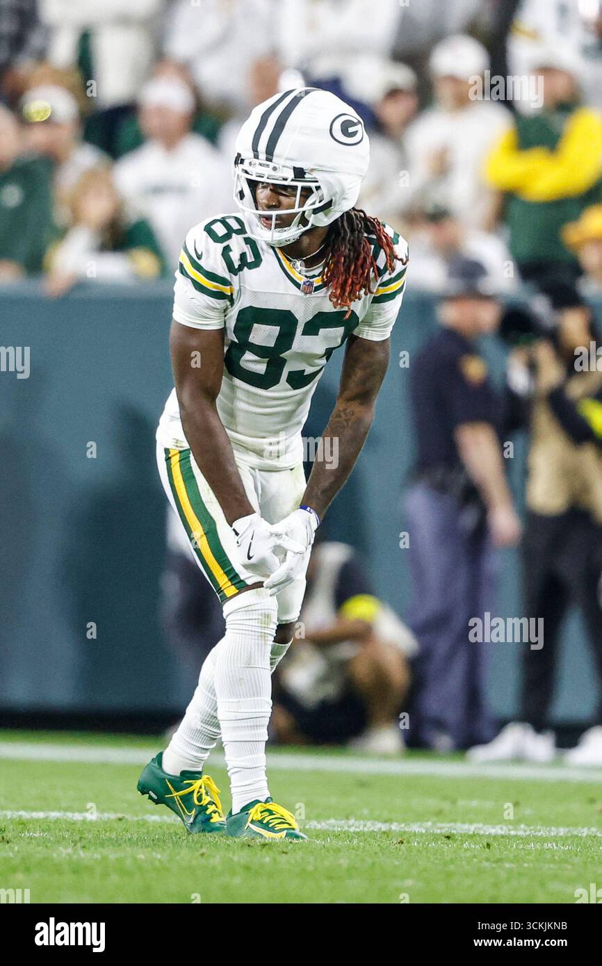 Green Bay Packers wide receiver Savion Williams (83) lines up during a ...