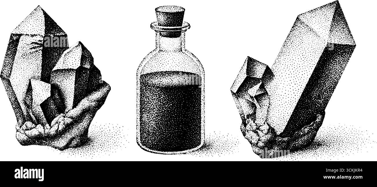 Magical crystal shards and potion bottle design for fantasy ...