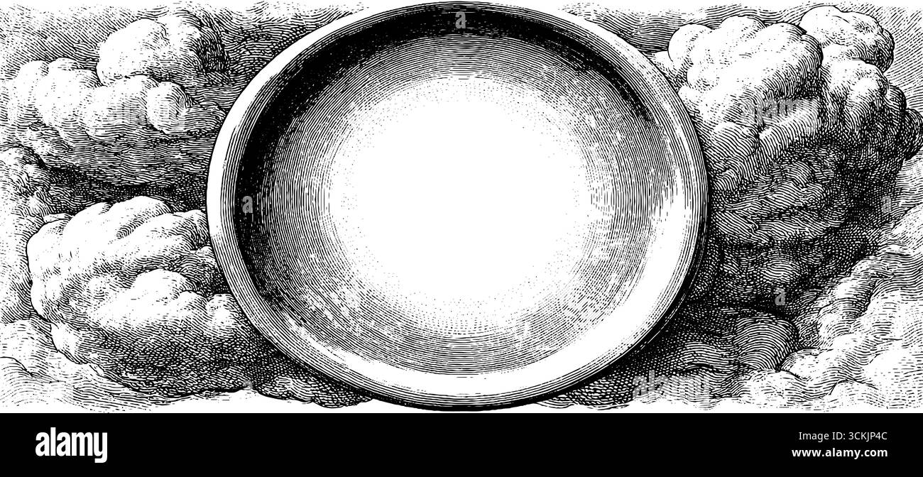 Vintage hand drawn engraving of a circular halo with blurred edge and ...