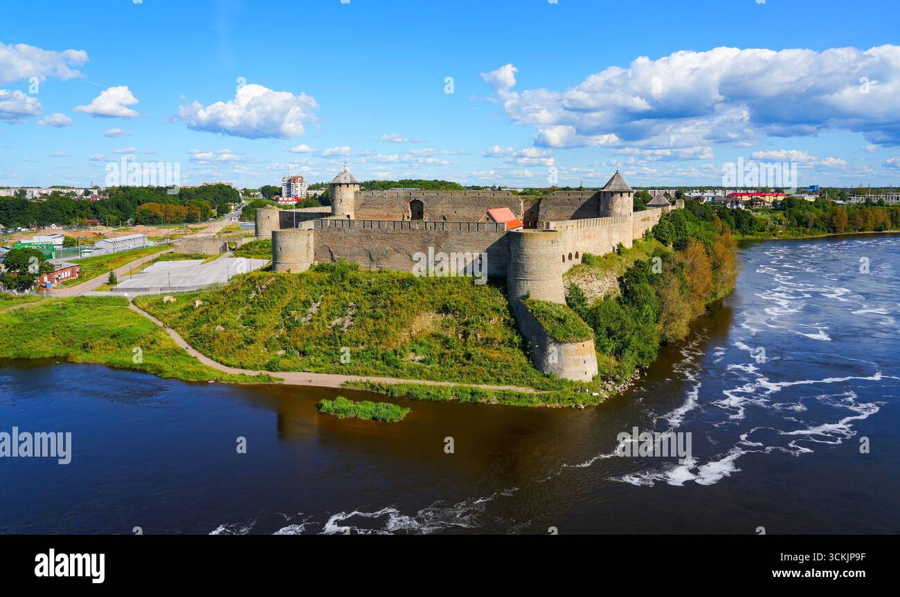 Aerial view of the Ivangorod Fortress, a Russian medieval castle ...