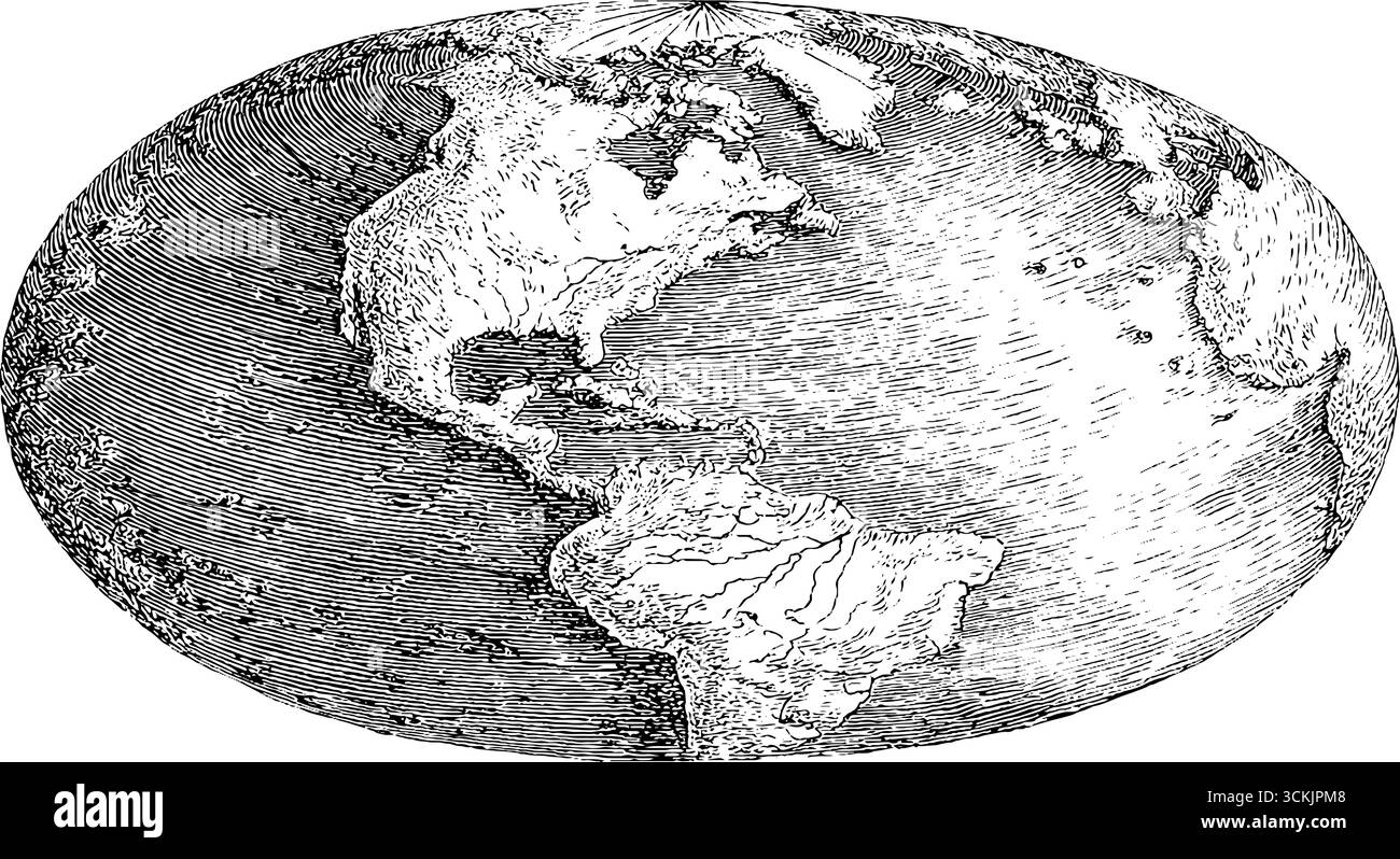 Vintage globe engraving illustration reflecting western hemisphere in ...