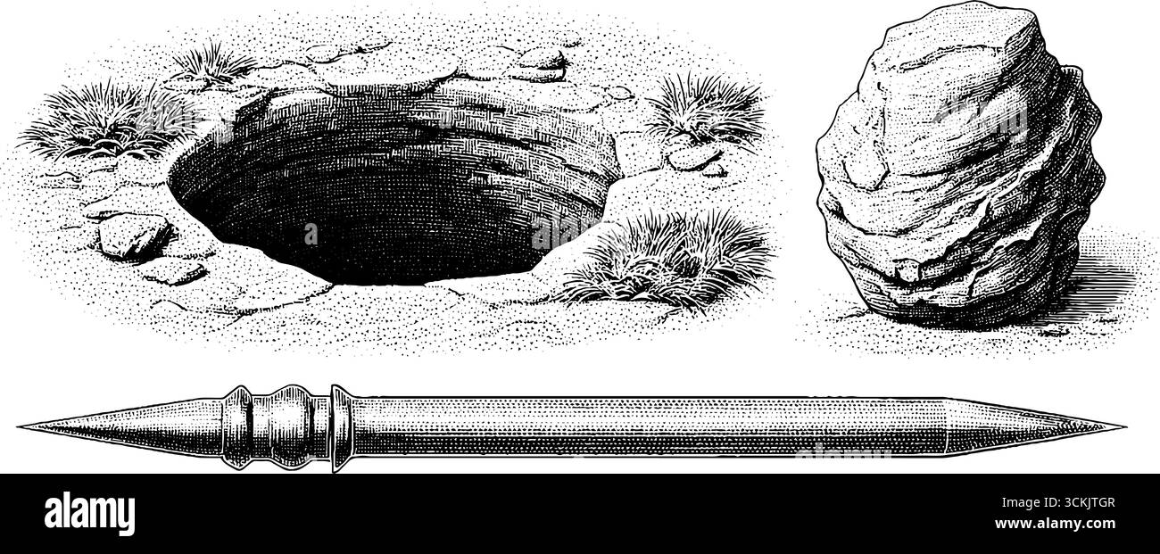 Vintage smoke hole and fur lined pit edge sketch for design Stock ...