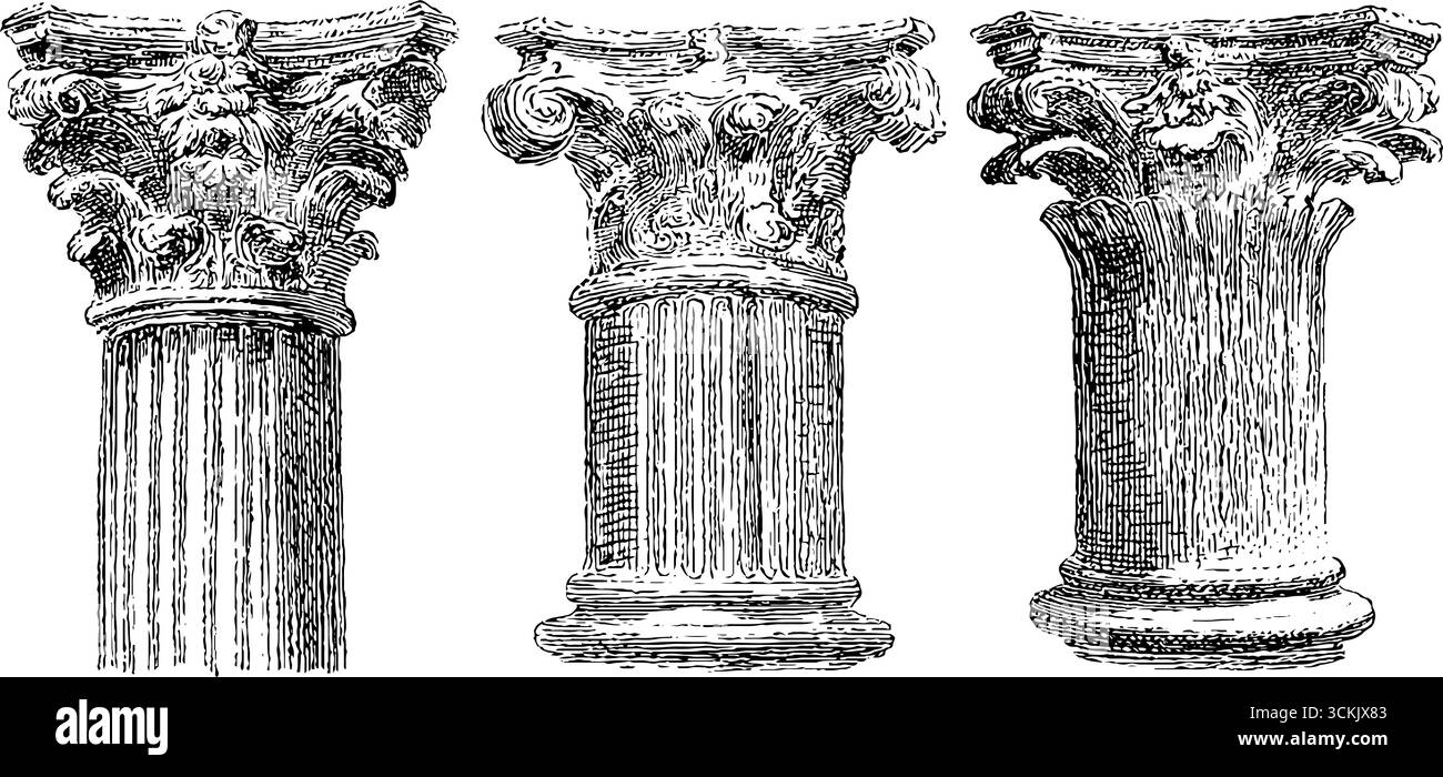 Vintage architectural column sketch: hand-drawn engraving of classical ...