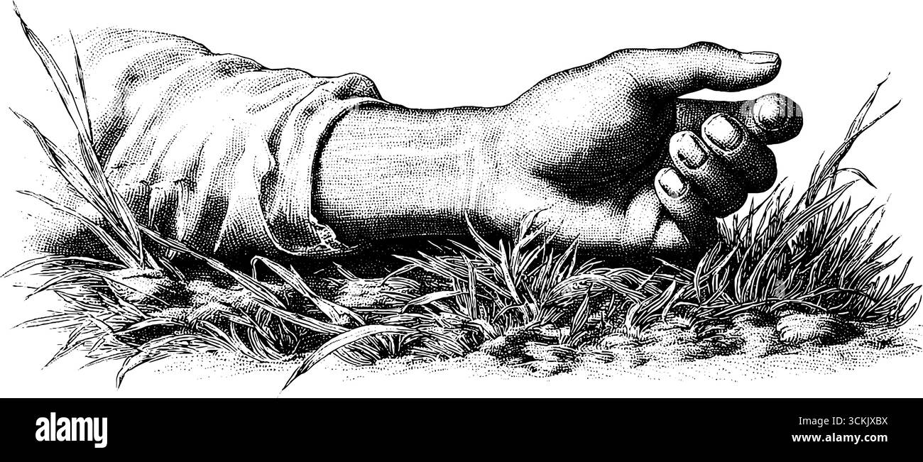 Vintage hand drawn illustration of person resting in grass with shoe ...