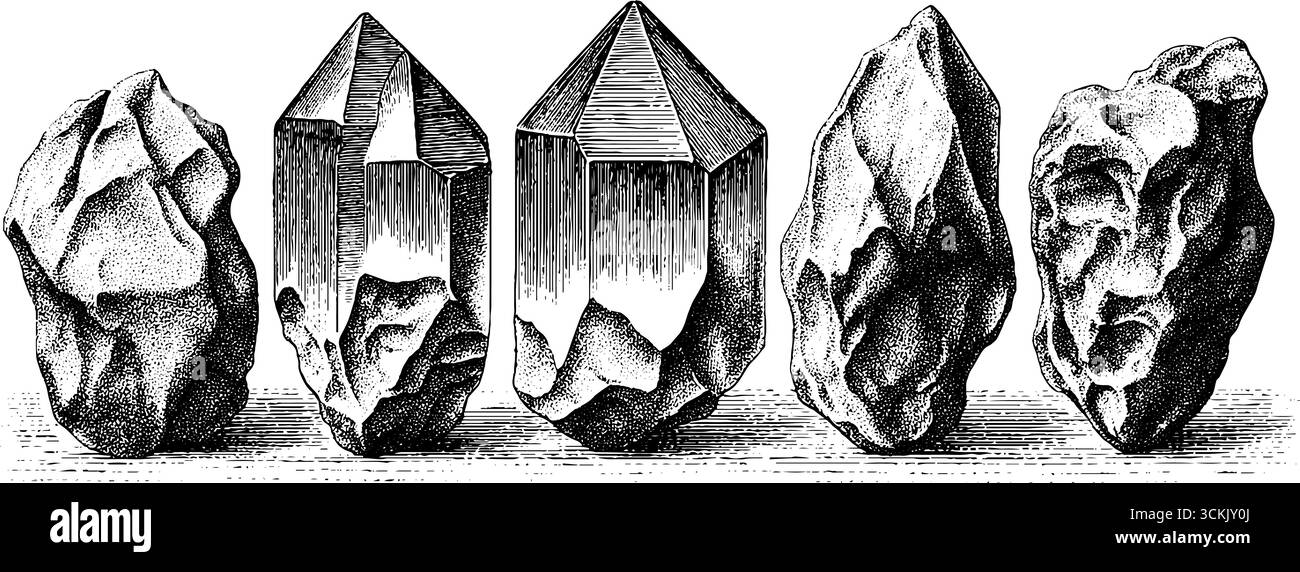 Sacred geometry shards and organic mesh stones in vintage engraving ...