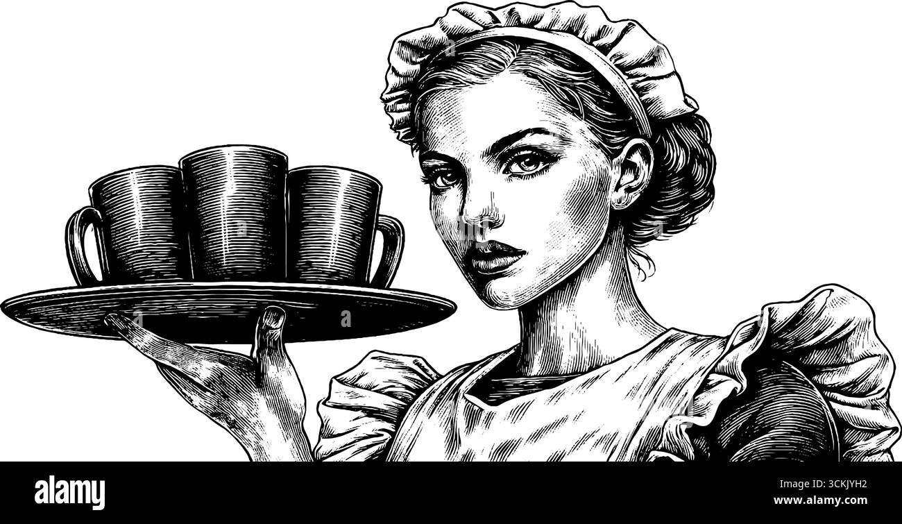 Maid serving coffee Stock Vector Images - Alamy