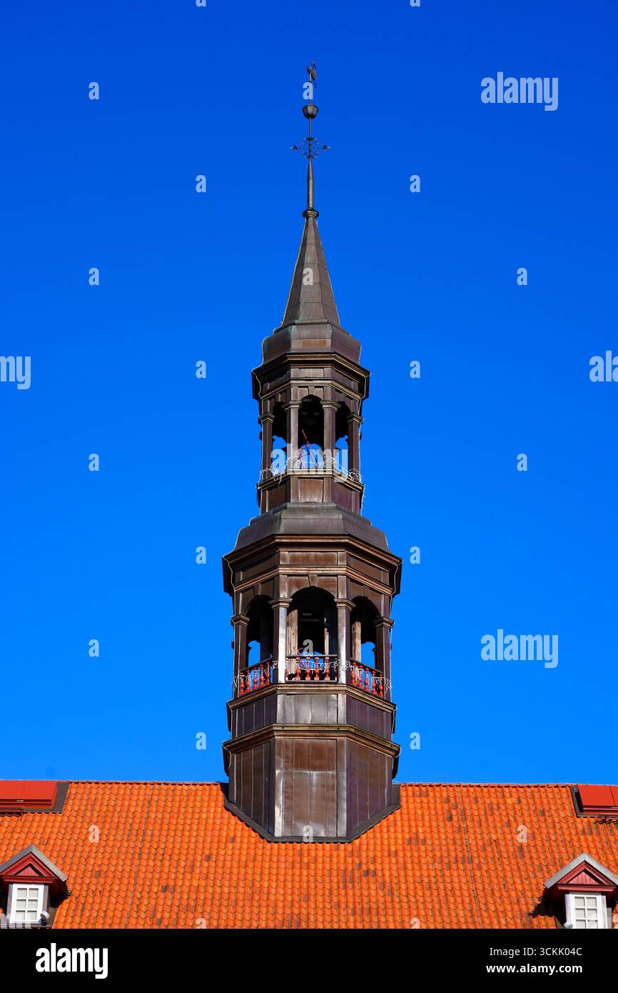 Narva Town Hall, renovated in 2023 with a new red facade, in the ...