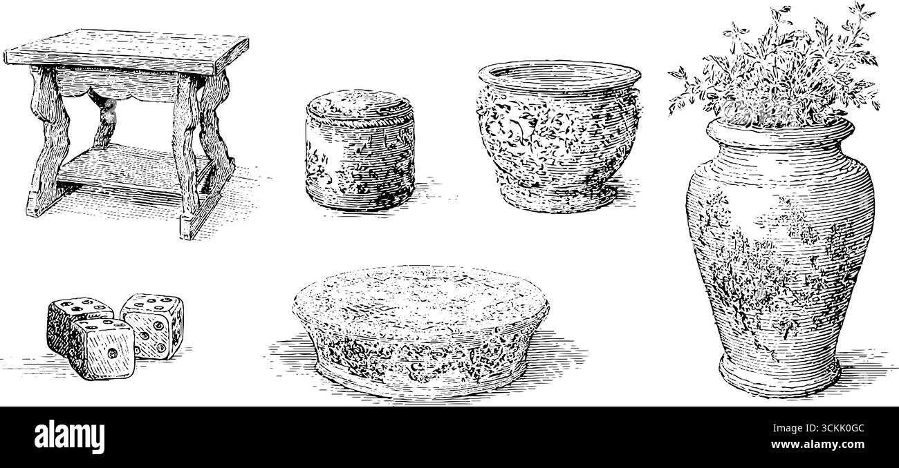 Vintage black and white engraving of ivor objects for retro design ...