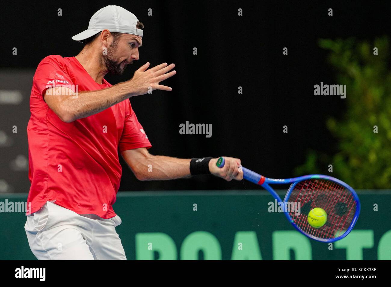 Austria's Jurij Rodionov hits a return against Hungary's Fabian ...
