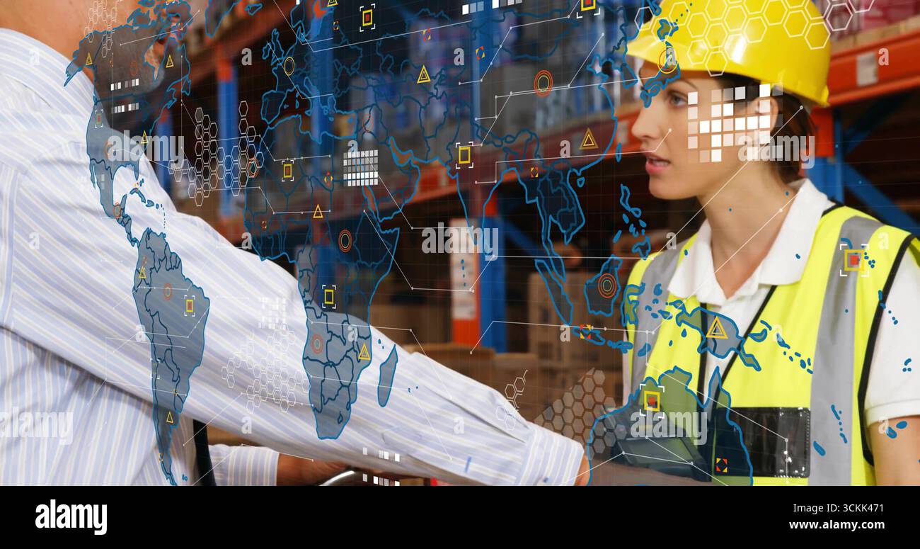 Supervisor pointing warehouse racks guiding hi-res stock photography ...