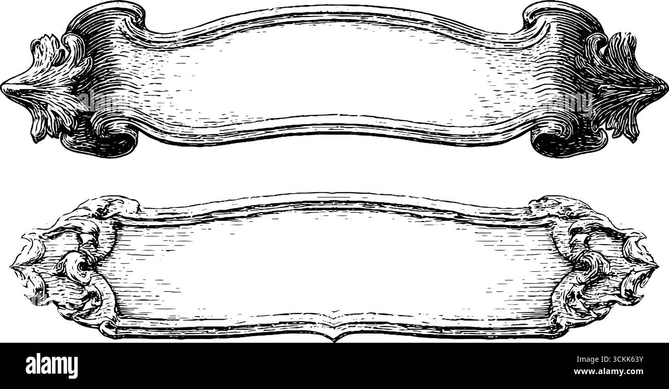 Vintage engraved double scroll crest set for elegant design and ...