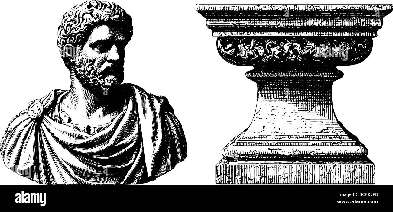 Roman senator bust engraving and pedestal - classical art collage for ...