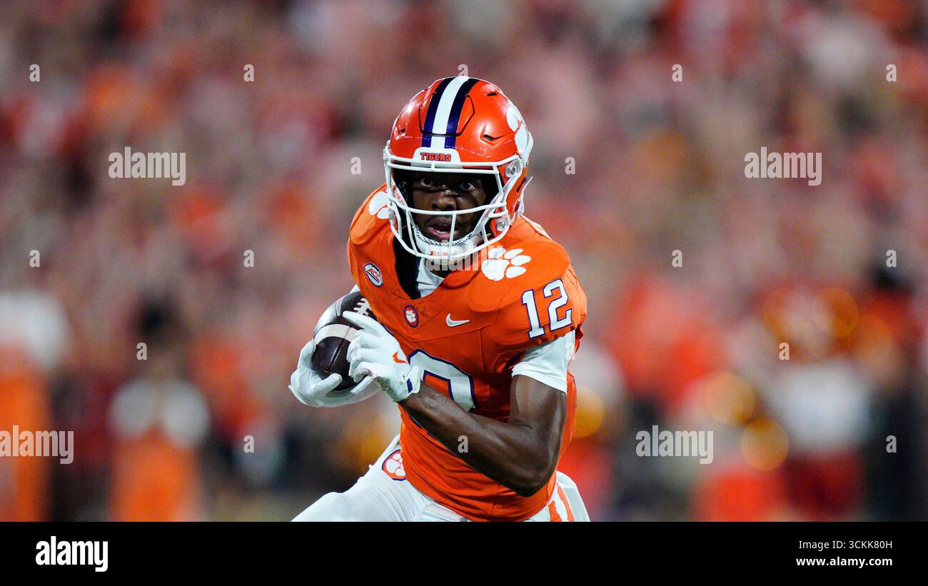 Clemson wide receiver Bryant Wesco Jr. (12) plays in the first half of ...