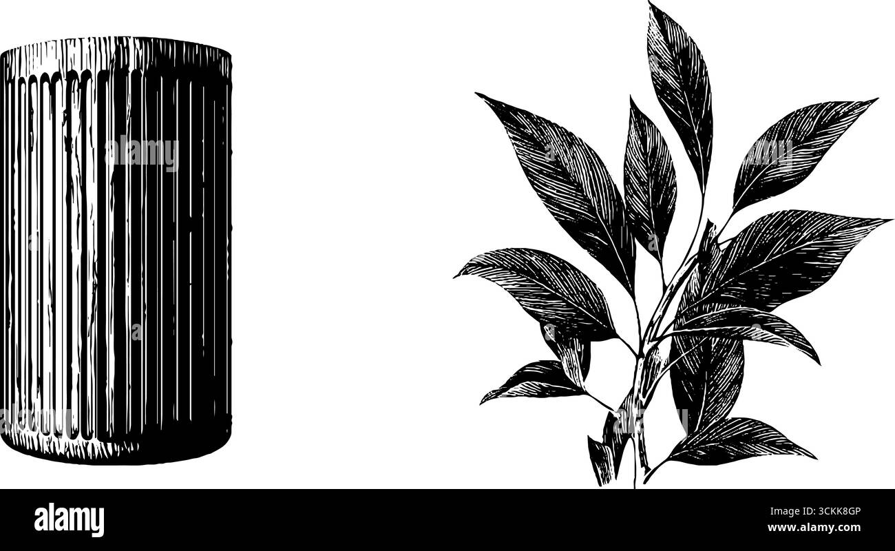 Engraved ancient column drum and leaf branch art for historical decor ...