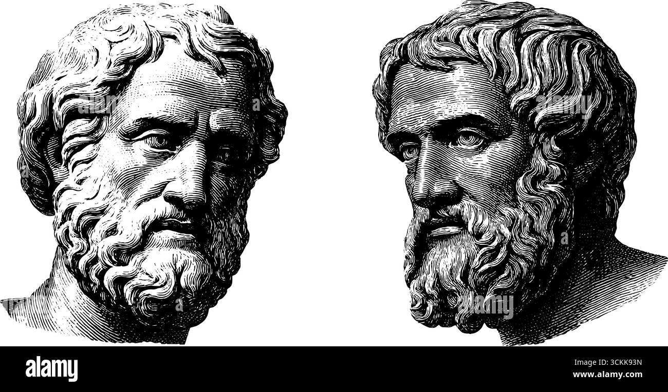 Engraved portraits of bearded philosophers collage for creative design ...