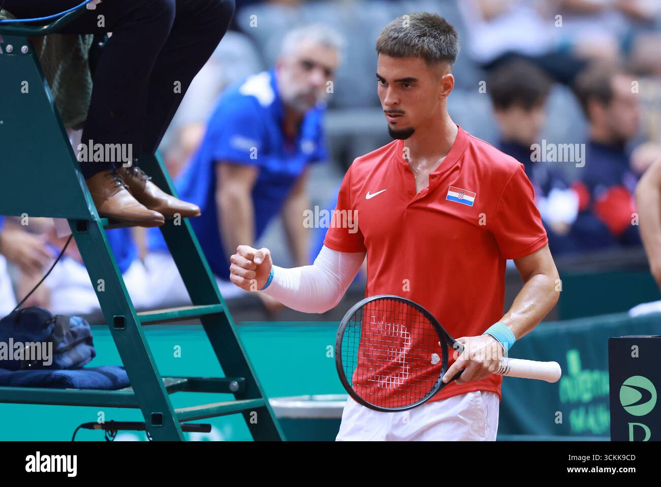 Dino Prizmic of Croatia celebrate during the 2025 Davis Cup Qualifier ...