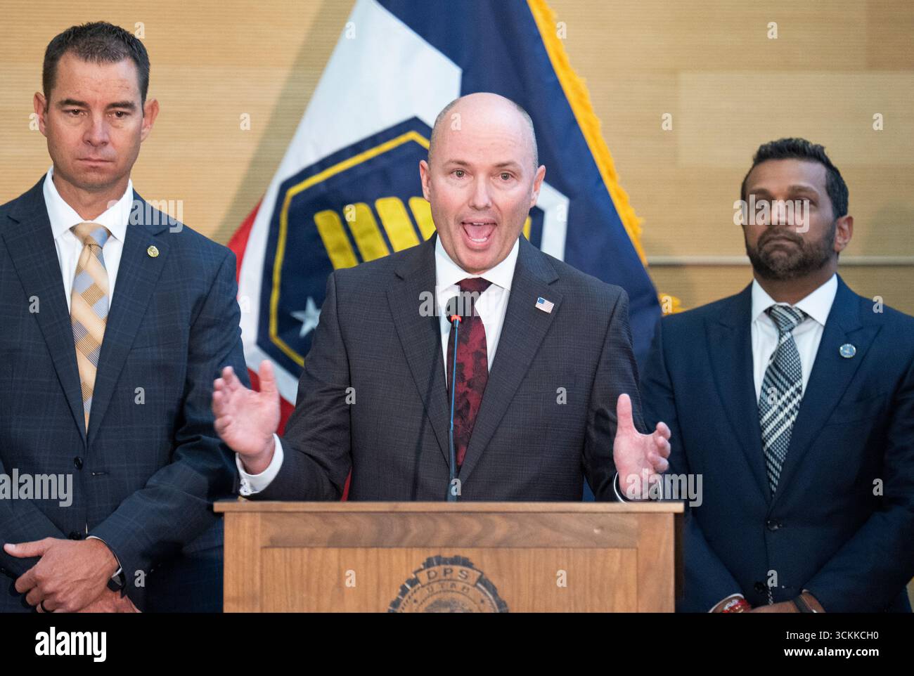 Orem, United States. 12th Sep, 2025. Utah Governor Spencer Cox (C ...