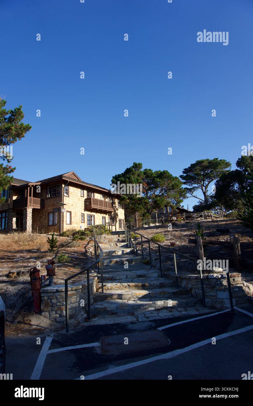 Rustic Lodge Building with Stone Staircase Stock Photo - Alamy